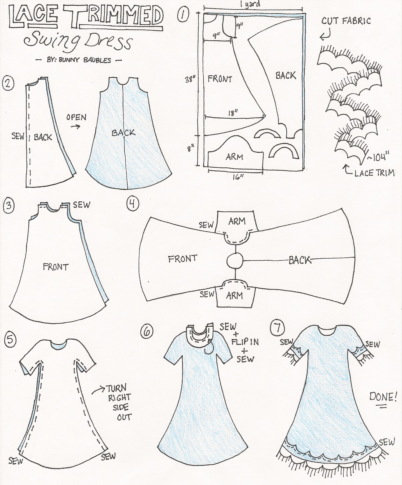 Lace Trimmed Swing Dress Sewing DIY – Sew Bake Decorate